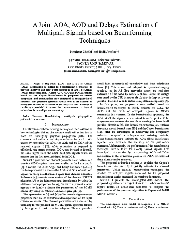 (PDF) A joint AOA, AOD and delays estimation of multipath signals based on beamforming techniques