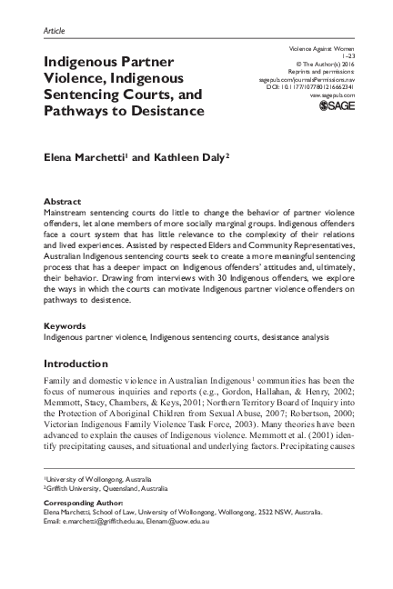 (PDF) Indigenous Partner Violence, Indigenous Sentencing Courts, and ...