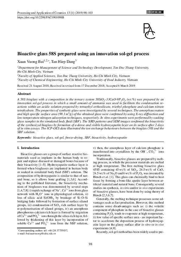 (PDF) Bioactive glass 58S prepared using an innovation sol-gel process