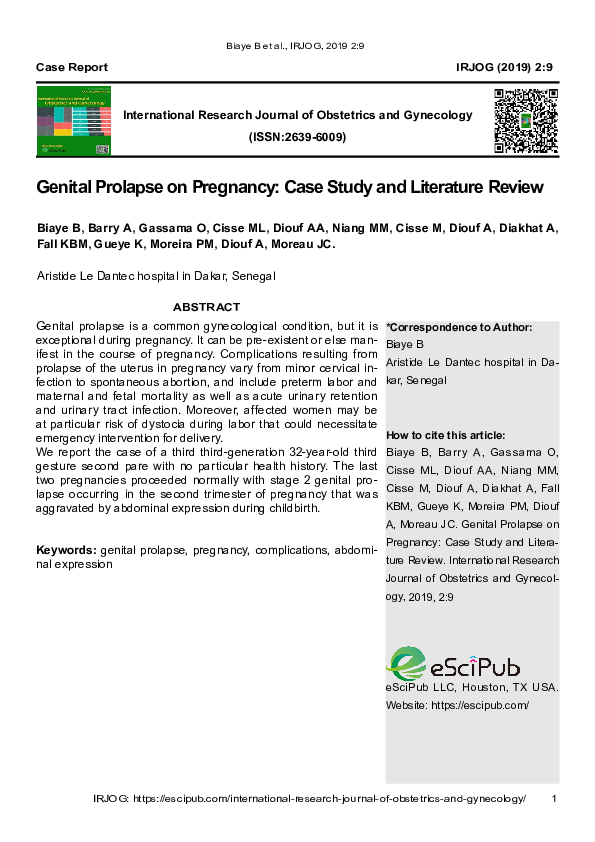 (PDF) Genital Prolapse on Pregnancy: Case Study and Literature Review