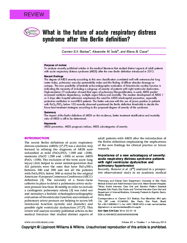 (PDF) What is the future of acute respiratory distress syndrome after ...