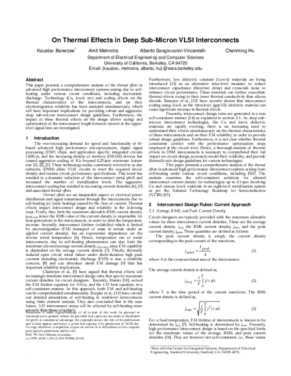(PDF) On thermal effects in deep sub-micron VLSI interconnects