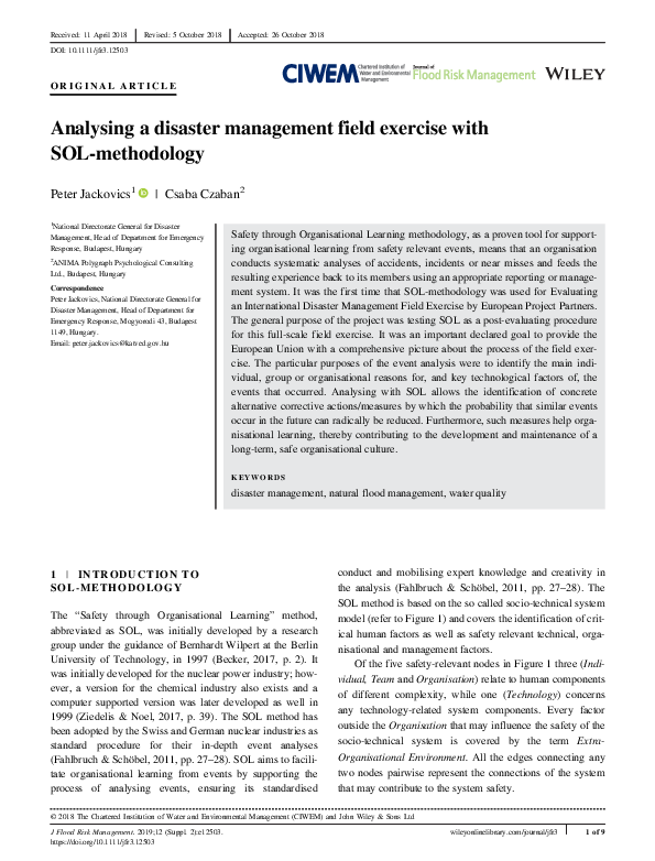 (PDF) Analyzing a Disaster Management Field Exercise with SOL-methodology