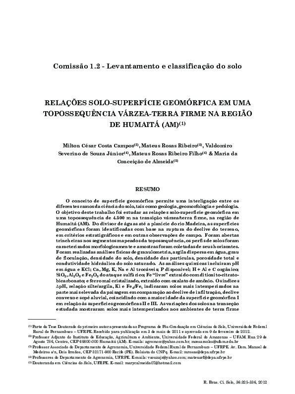 (PDF) Relações solo-superfície geomórfica em uma topossequência várzea ...