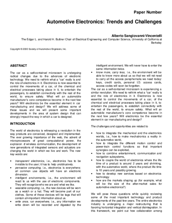 (PDF) Automotive electronics: Trends and challenges