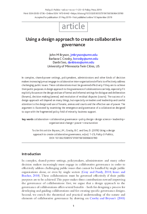 (PDF) Using a design approach to create collaborative governance