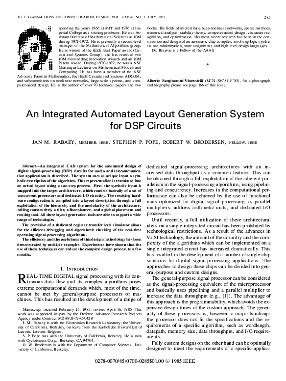 Pdf An Integrated Automated Layout Generation System For Dsp Circuits