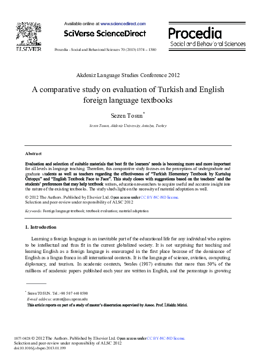 (PDF) Comparing Turkish and English Language Textbooks