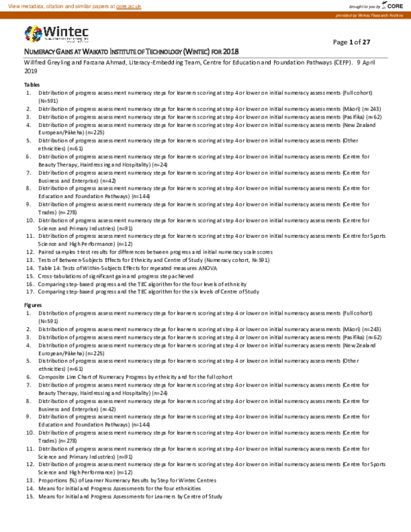 (PDF) Numeracy gains at the Waikato Institute of Technology Wintec) for ...
