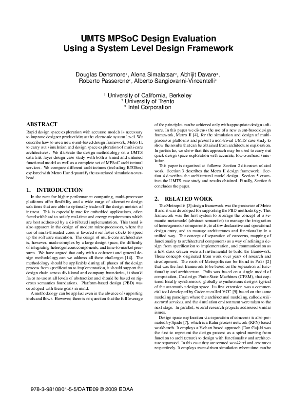 Pdf Umts Mpsoc Design Evaluation Using A System Level Design Framework 