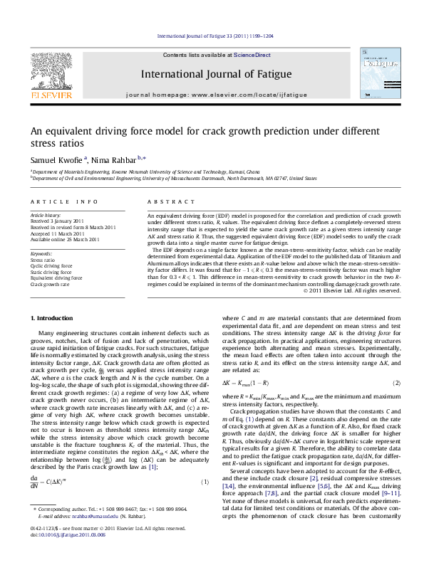 (PDF) An equivalent driving force model for crack growth prediction ...