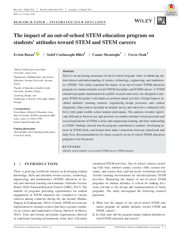 (PDF) The impact of an out‐of‐school STEM education program on students ...