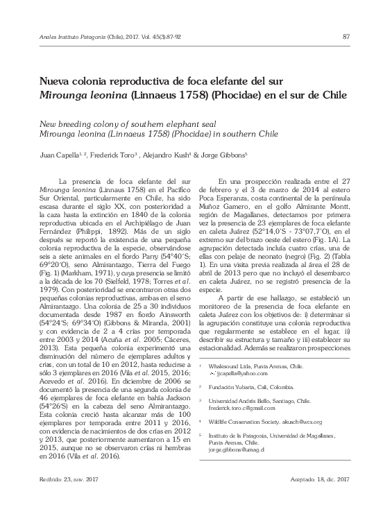 (PDF) Nueva colonia reproductiva de foca elefante del sur Mirounga ...