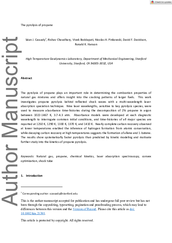 (PDF) The pyrolysis of propane