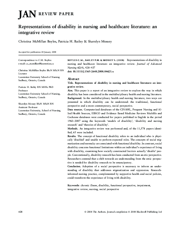 (PDF) Representations of disability in nursing and healthcare ...