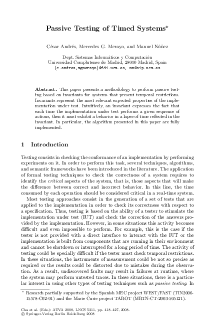 (PDF) Passive Testing of Timed Systems