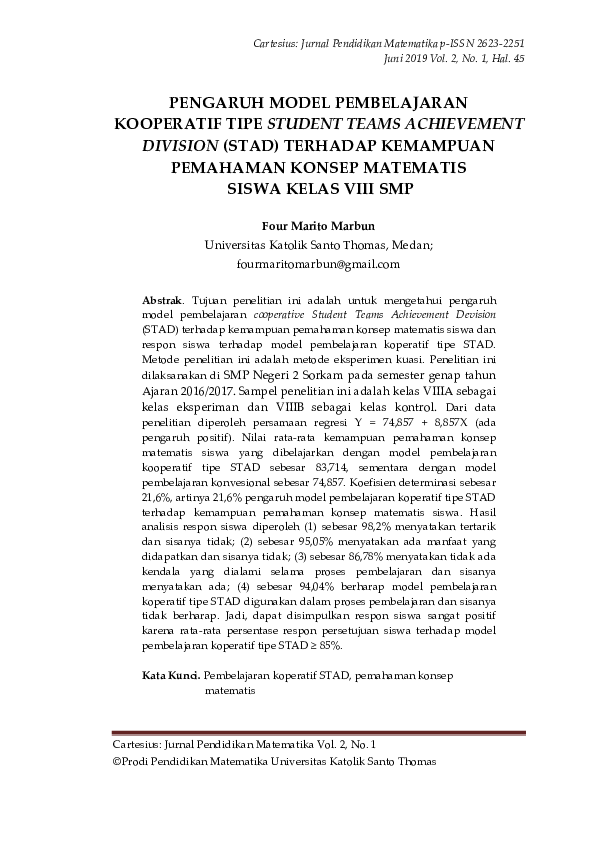 (PDF) Pengaruh Model Pembelajaran Kooperatif Tipe Student Teams Achievement Division (STAD ...