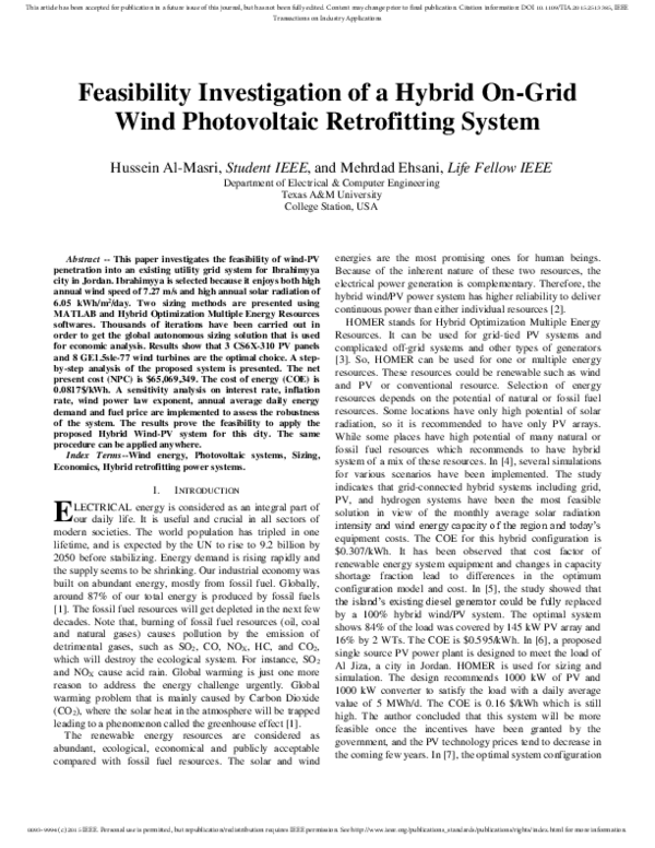 (PDF) Feasibility investigation of a hybrid on-grid wind photovoltaic ...