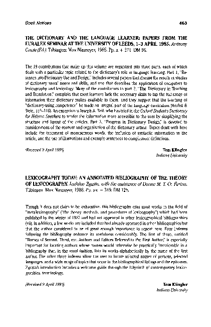 (PDF) Lexicography today: An annotated bibliography of the theory of ...