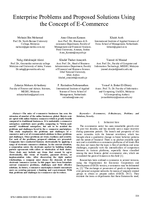(PDF) Enterprise Problems and Proposed Solutions Using the Concept of E-Commerce