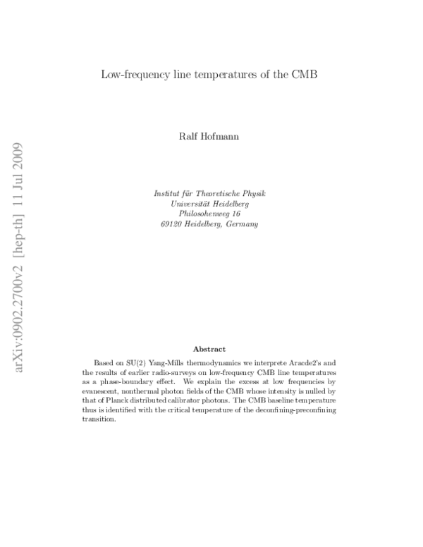 (PDF) Low-frequency line temperatures of the CMB