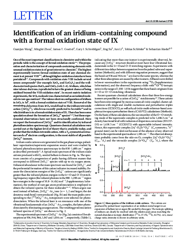 (PDF) Identification of an iridium-containing compound with a formal ...