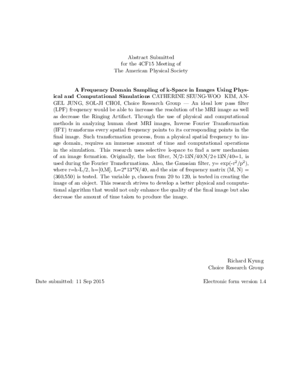 Pdf A Frequency Domain Sampling Of K Space In Images Using Physical And Computational