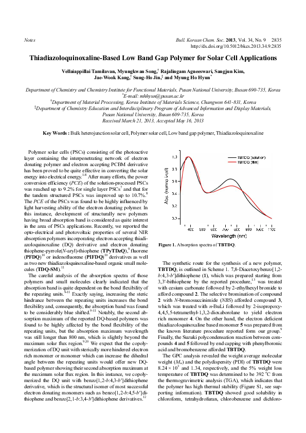 (PDF) Thiadiazoloquinoxaline-Based Low Band Gap Polymer for Solar Cell Applications