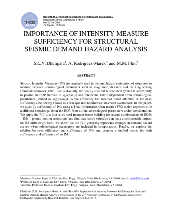 (PDF) Importance of Intensity Measure Sufficiency for Structural Seismic Demand Hazard Analysis