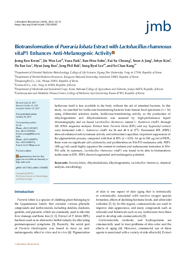 (PDF) Biotransformation of Pueraria lobata extract with Lactobacillus ...