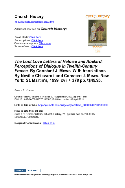 (PDF) The Lost Love Letters of Heloise and Abelard: Perceptions of ...