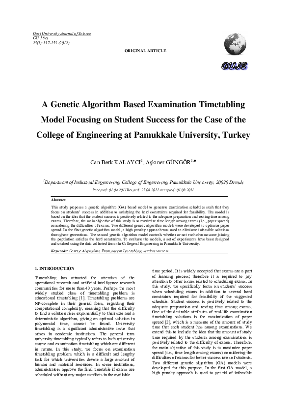 (PDF) A Genetic Algorithm Based Examination Timetabling Model Focusing ...