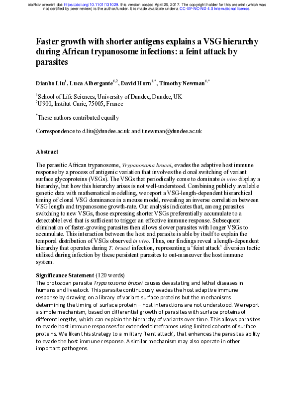(PDF) Faster growth with shorter antigens explains a VSG hierarchy ...