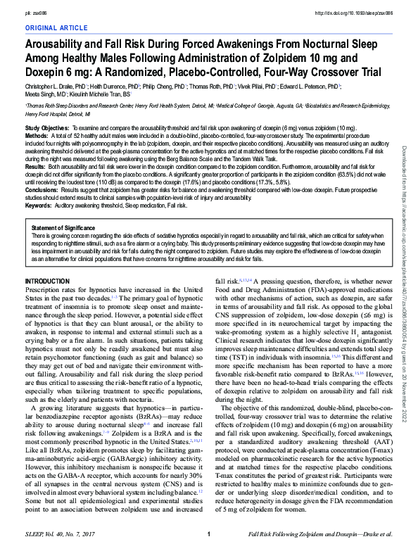 (PDF) Arousability and fall risk during forced awakenings from ...