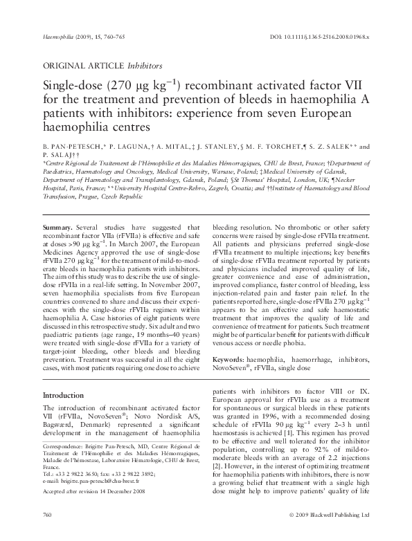 (PDF) Single-dose (270 μg kg −1 ) recombinant activated factor VII for ...