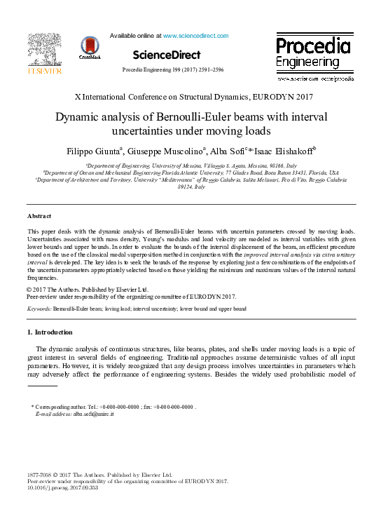 (PDF) Dynamic analysis of Bernoulli-Euler beams with interval uncertainties under moving loads