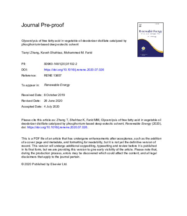 (PDF) Glycerolysis of free fatty acid in vegetable oil deodorizer ...