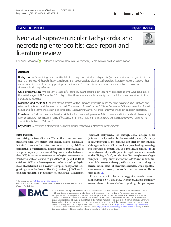 (PDF) Neonatal supraventricular tachycardia and necrotizing ...