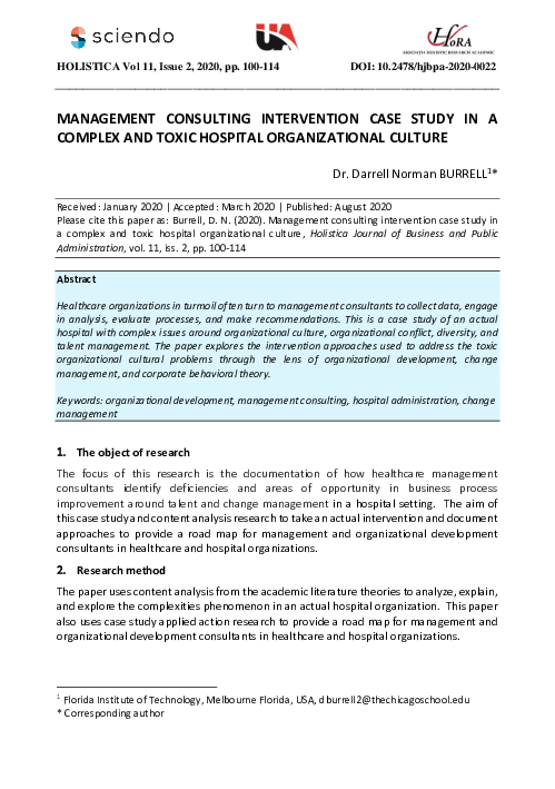 (PDF) Management Consulting Intervention Case Study in a Complex and ...