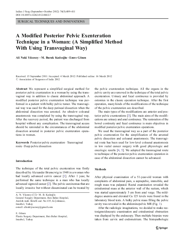 (PDF) A Modified Posterior Pelvic Exenteration Technique in a Woman: (A ...