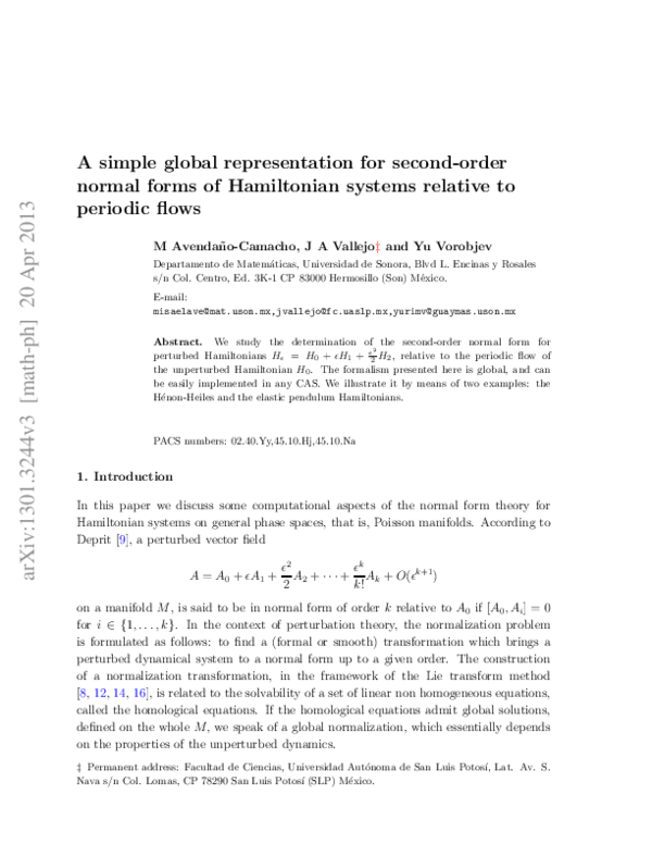 (PDF) A simple global representation for second-order normal forms of Hamiltonian systems ...