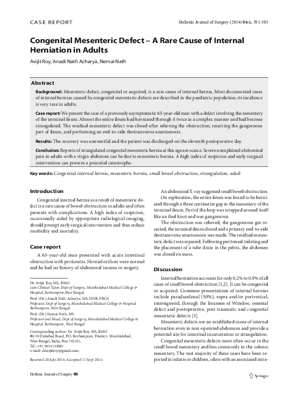 (PDF) Congenital Mesenteric Defect: A Rare Cause of Intestinal ...