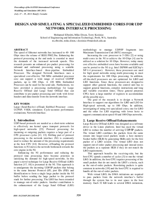 (PDF) Design and Simulating a Specialized Embedded Cores for UDP Network Interface Processing