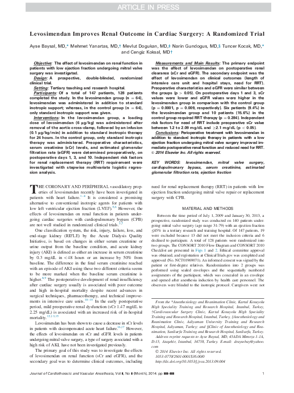 (PDF) Levosimendan Improves Renal Outcome in Cardiac Surgery: A Randomized Trial