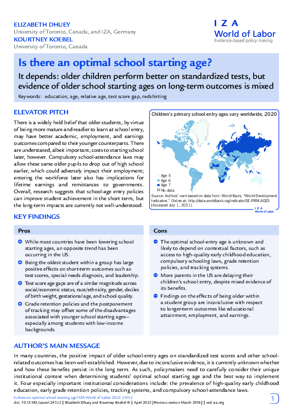 (PDF) Is there an optimal school starting age?