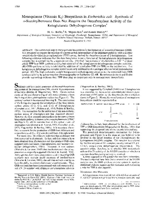 (PDF) Menaquinone (vitamin K2) biosynthesis in Escherichia coli ...