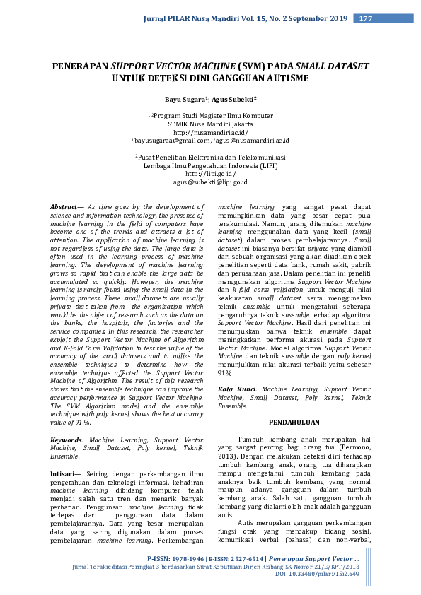 (PDF) Penerapan Support Vector Machine (SVM) Pada Small Dataset Untuk Deteksi Dini Gangguan Autisme
