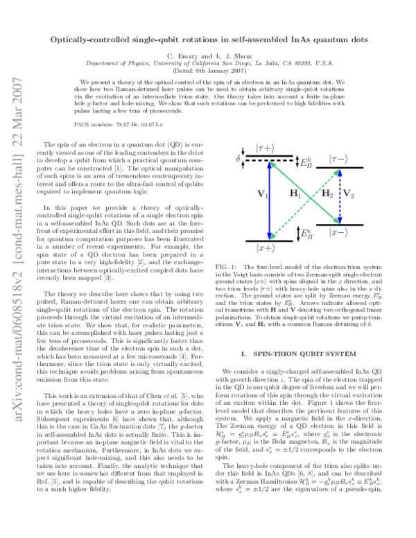 (PDF) Optically controlled single-qubit rotations in self-assembled InAs quantum dots