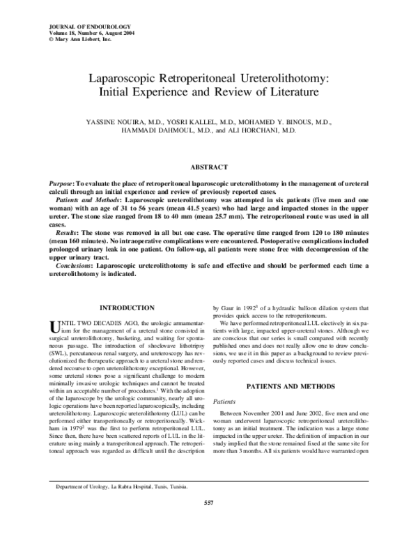 (PDF) Laparoscopic Retroperitoneal Ureterolithotomy: Initial Experience ...