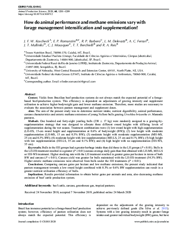 (PDF) How do animal performance and methane emissions vary with forage ...